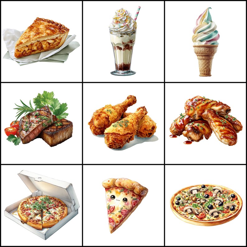 40 PNG Watercolor Fast Food Clipart | High-resolution 4096x4096px ...