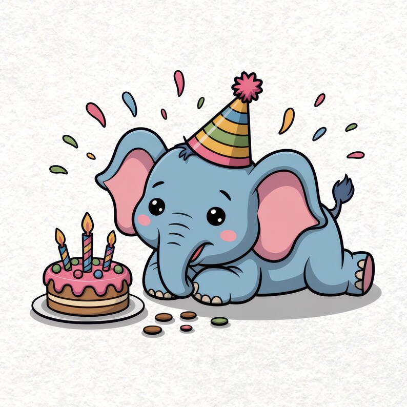 25 Cute Elephant Birthday Clipart PNG | Baby Elephant Party Graphics ...