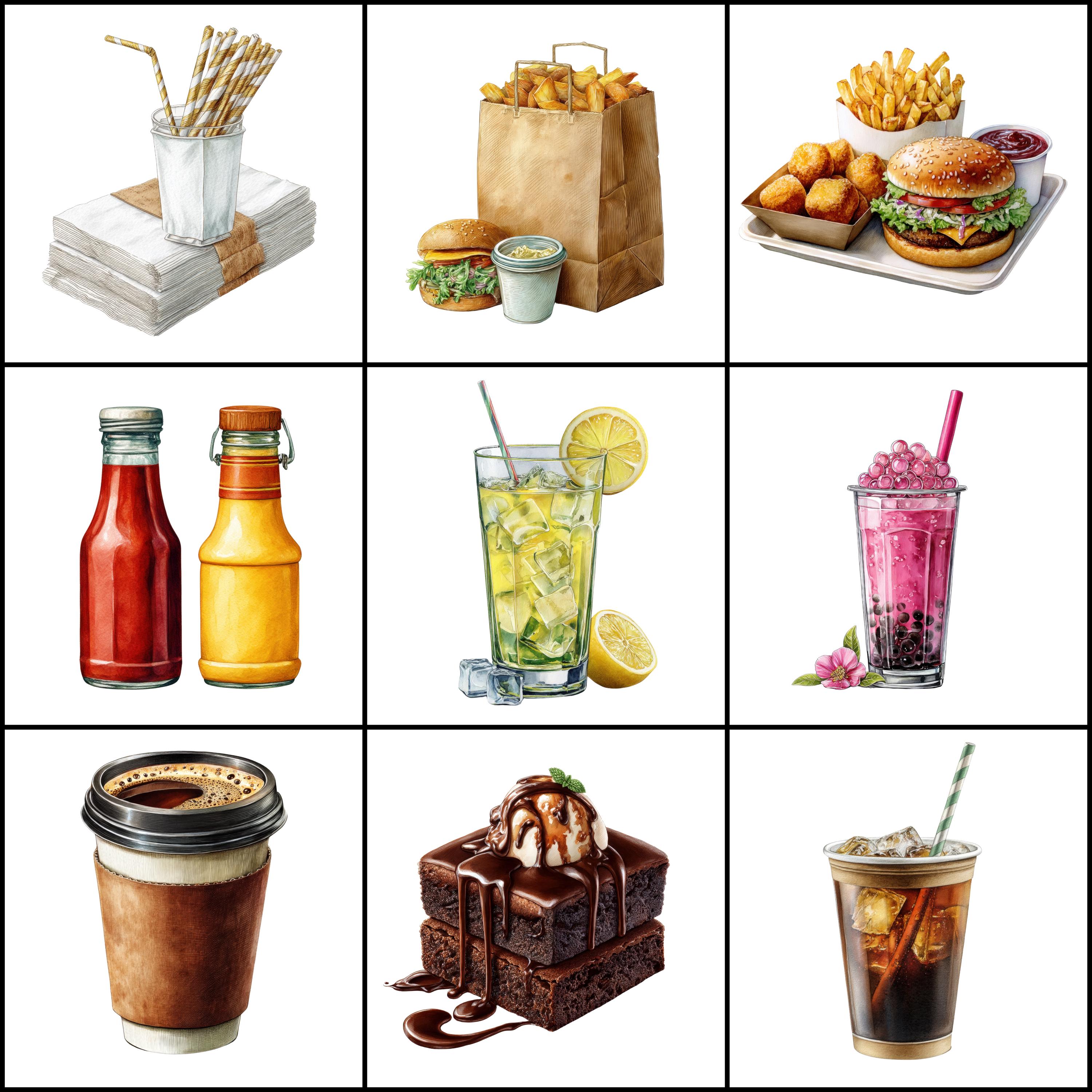 40 PNG Watercolor Fast Food Clipart | High-resolution 4096x4096px ...