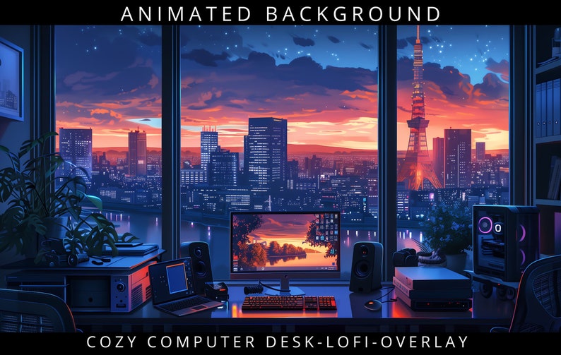 Modern Animated Twitch Vtuber Background, Lo-fi Computer Desk Ambience ...