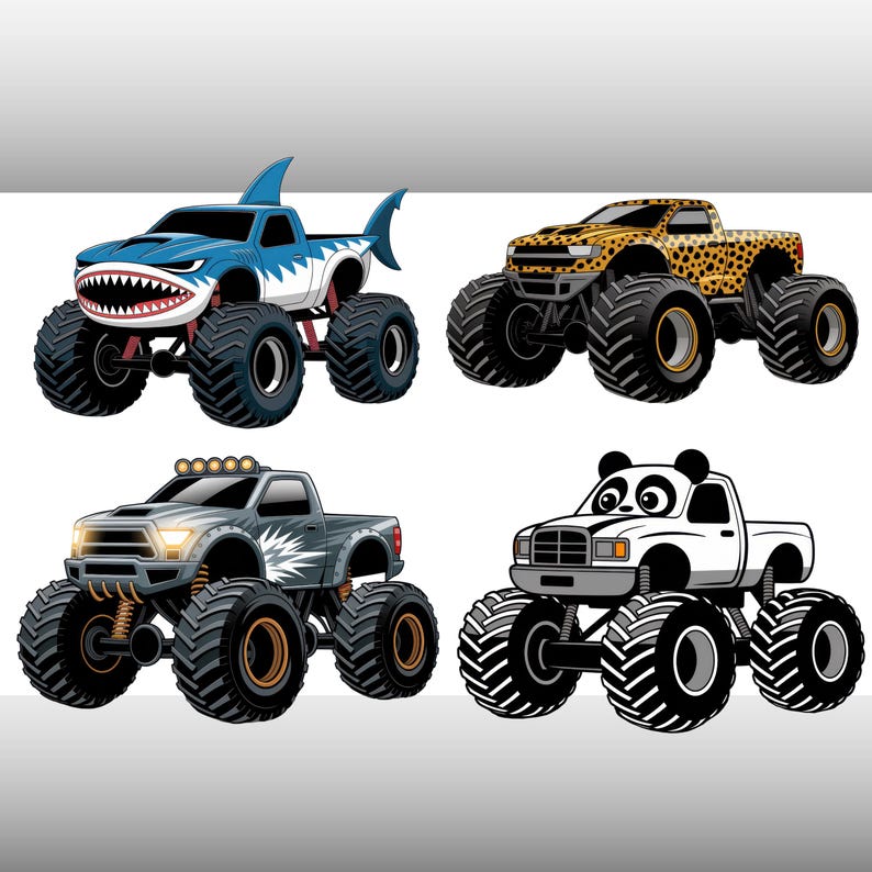 20 PNG Monster Trucks, Fun Kids Clipart, Monster Truck PNG Bundle - Etsy