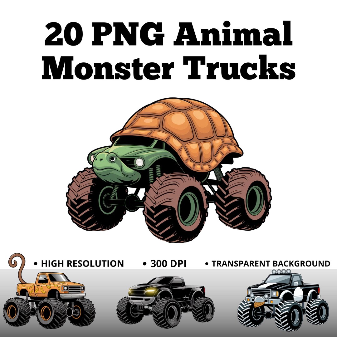 20 PNG Monster Trucks, Fun Kids Clipart, Monster Truck PNG Bundle - Etsy