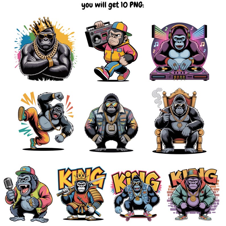 King Gorilla Hip Hop PNG Clipart - Street Style Rapper Gorilla ...