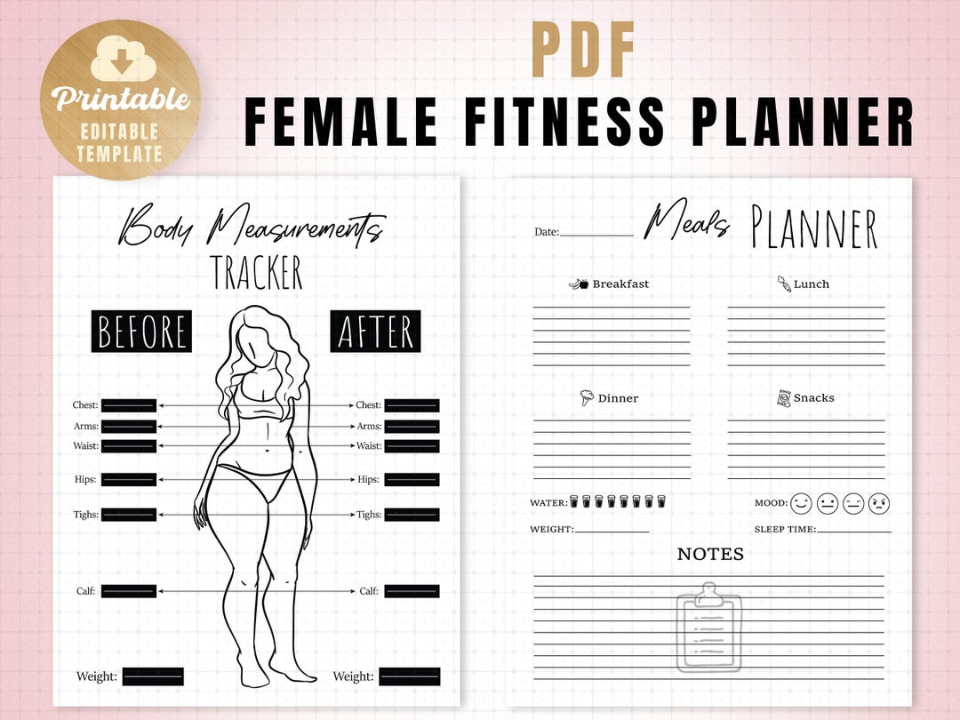 Printable Girly Wellness Planner, Editable Workout Planner for Her ...