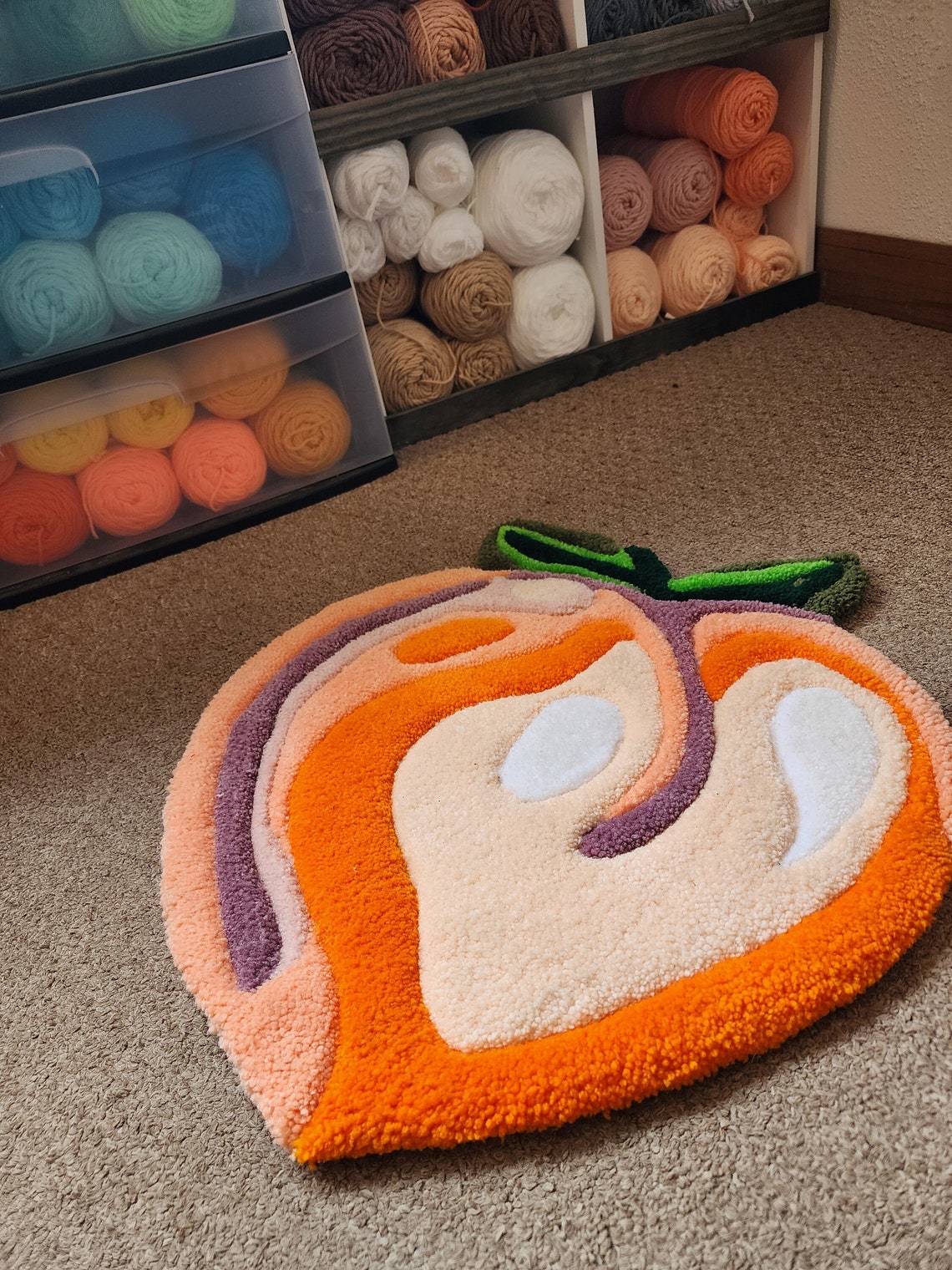 Peach Tufted Rug - Novelty Rug - Handmade Gift - Boho Gift - Etsy