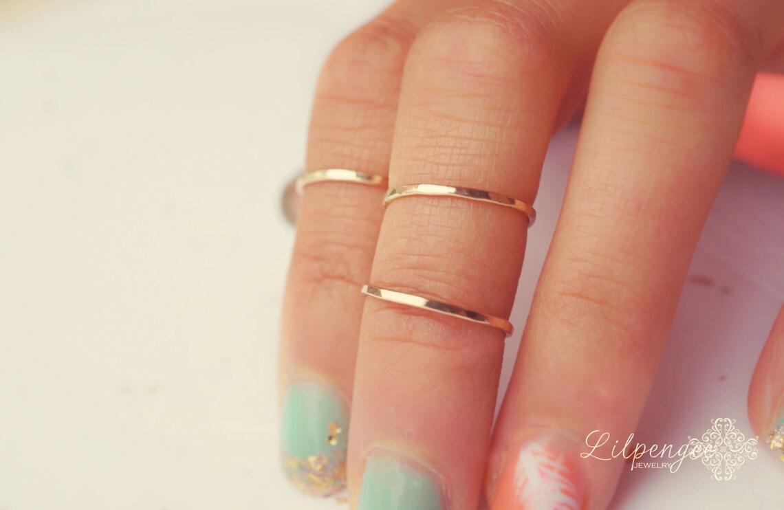 Mini gold stackers 14k gold fill midi ring set. knuckle | Etsy
