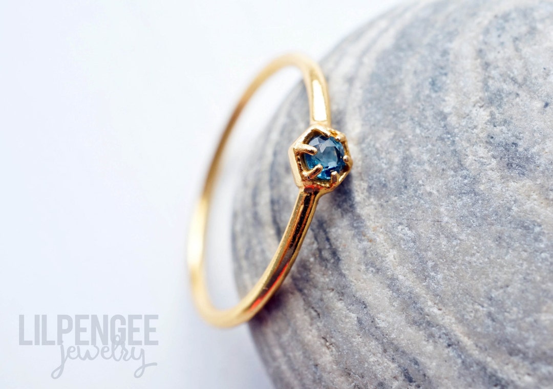 3mm BLUE TOPAZ Gold Ring. HEXAGON Ring Gold Vermeil Dainty Ring ...