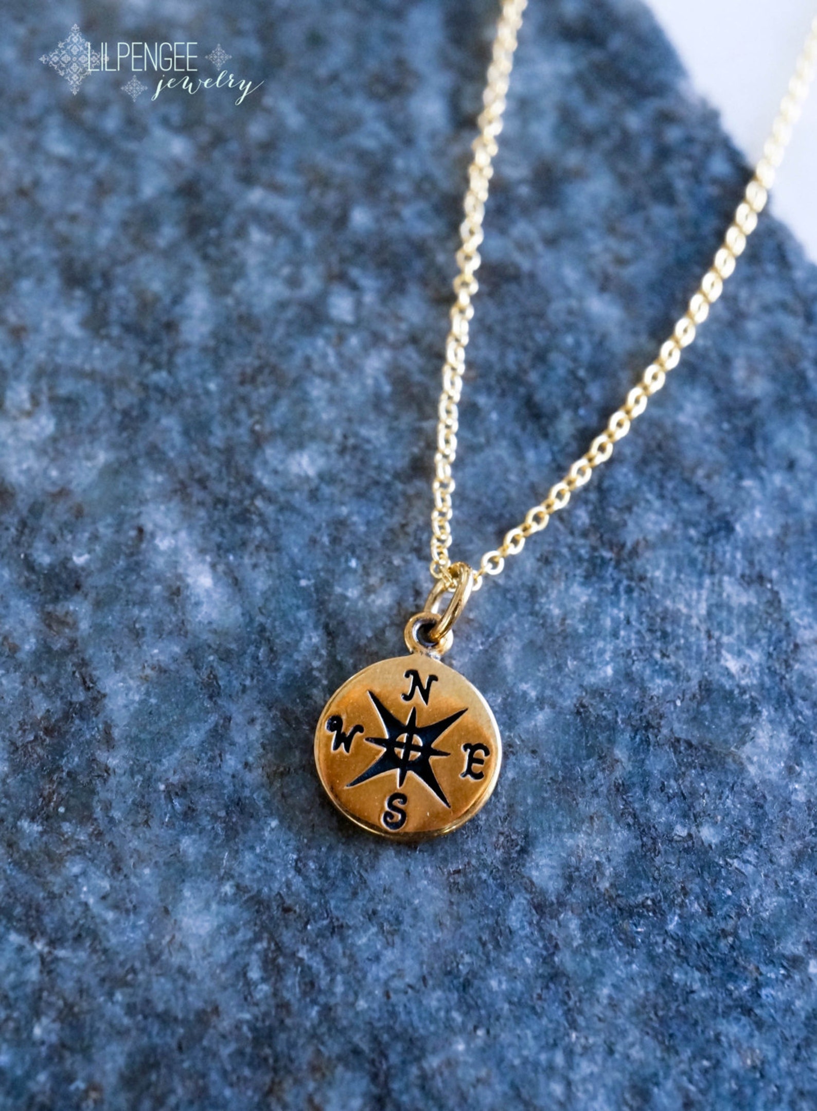 North Left Golden Compass Pendant. 14K Goldfill Dainty - Etsy