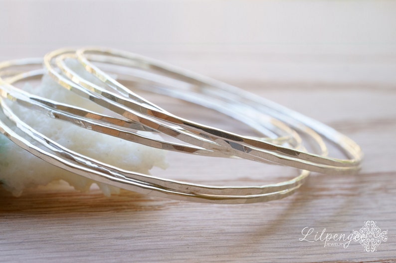 Skinnies Hammered Sterling Silver Bangles. Stacking Bangles. - Etsy