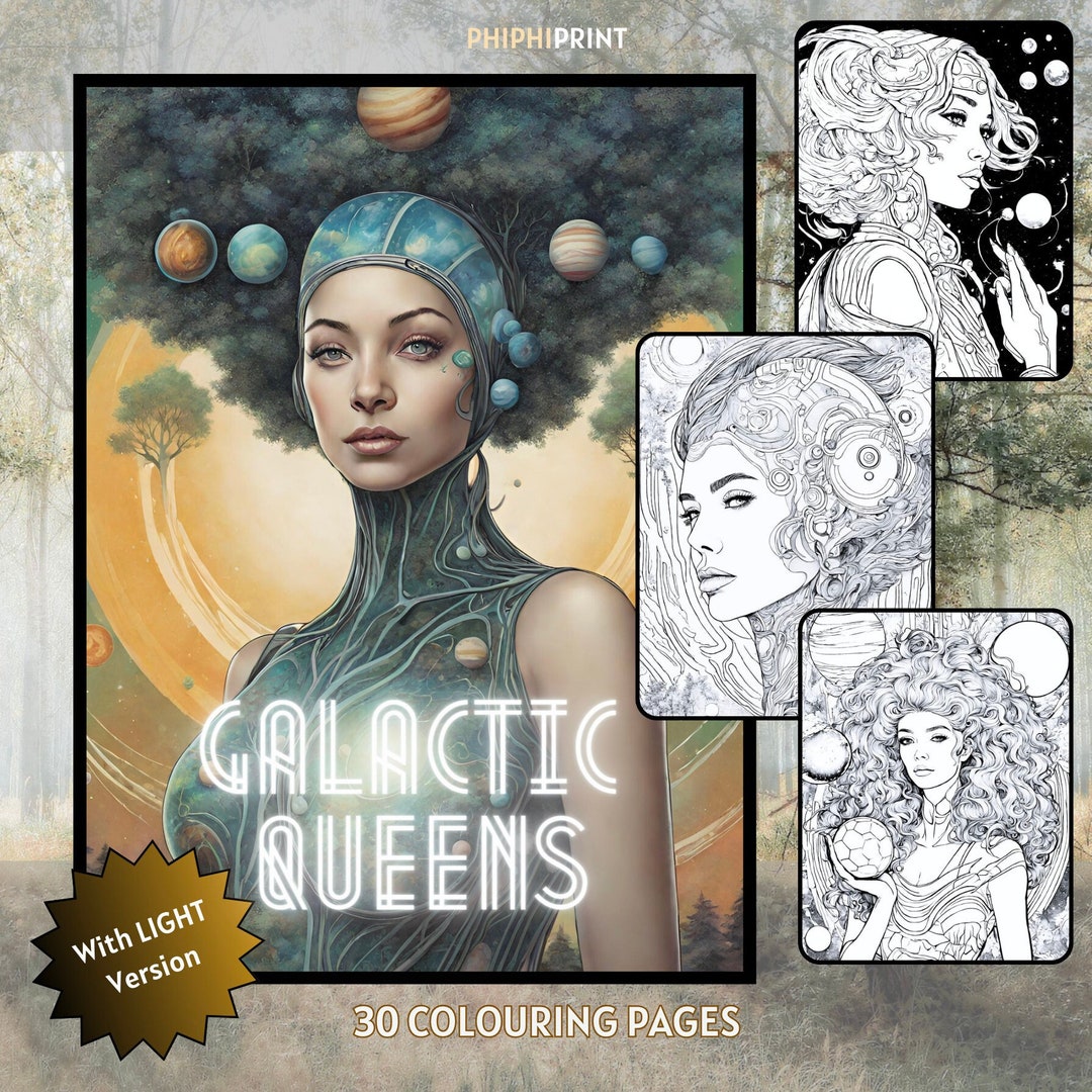 Galatic Queen, 30 Coloring Pages, Mysterious Girls in Cosmo Sci-fi ...