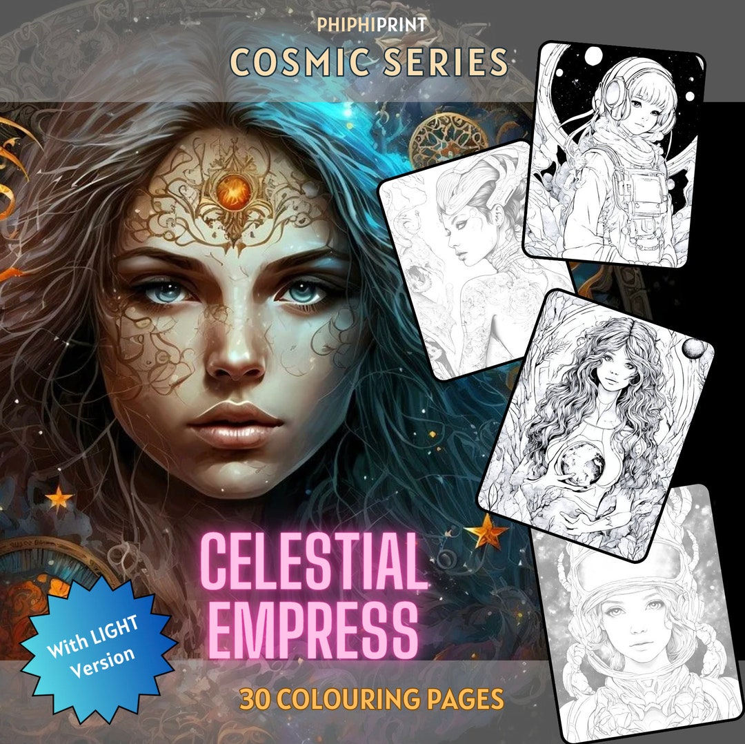 Celestial Empress, 30 Coloring Pages, Mysterious Girls in Cosmo Sci-fi ...
