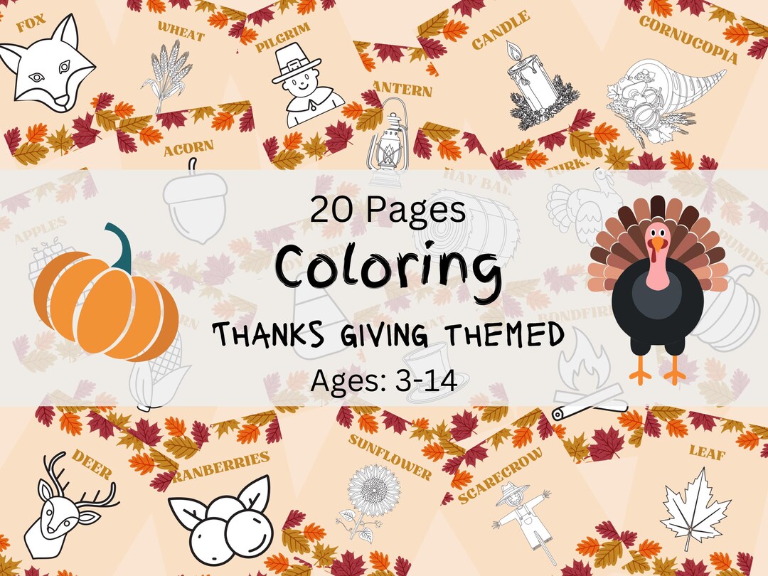 Thanksgiving Coloring Worksheets for Kids, 20 Pages | Easy, Medium, and ...