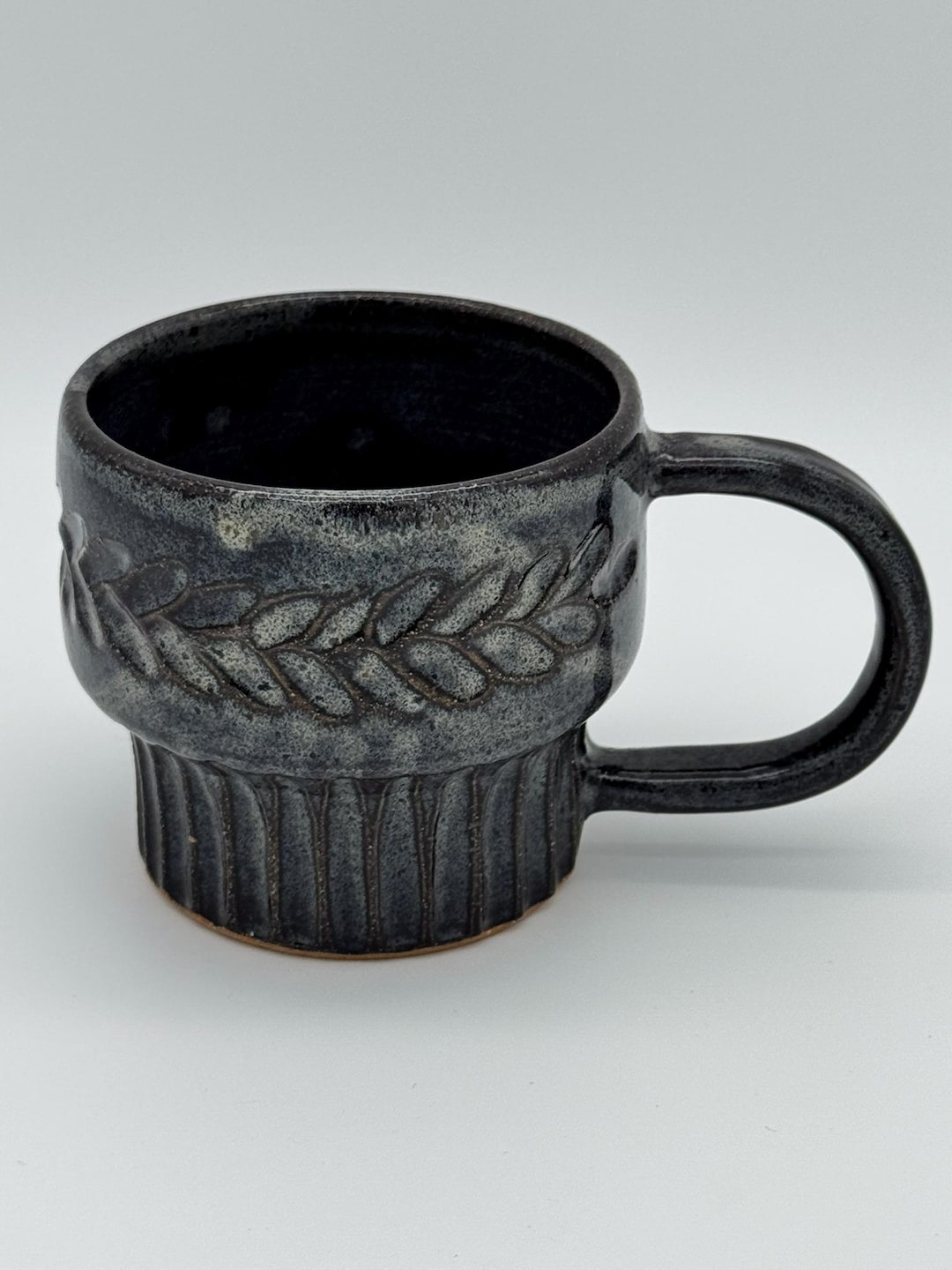 Handcrafted Stoneware Coffee Mug: Rustic Embossed Leaf Ceramic Cup - Etsy