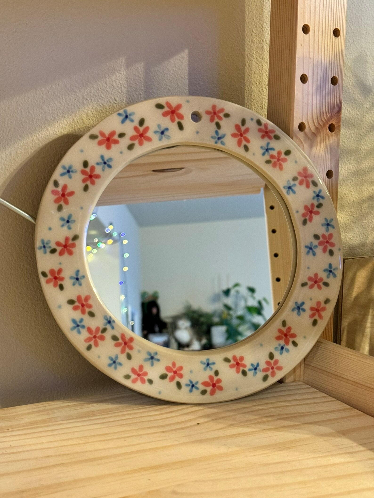 Mirror RED & BLUE FLOWERS Handmade Ceramic Mirror Wall Décor Ceramic ...