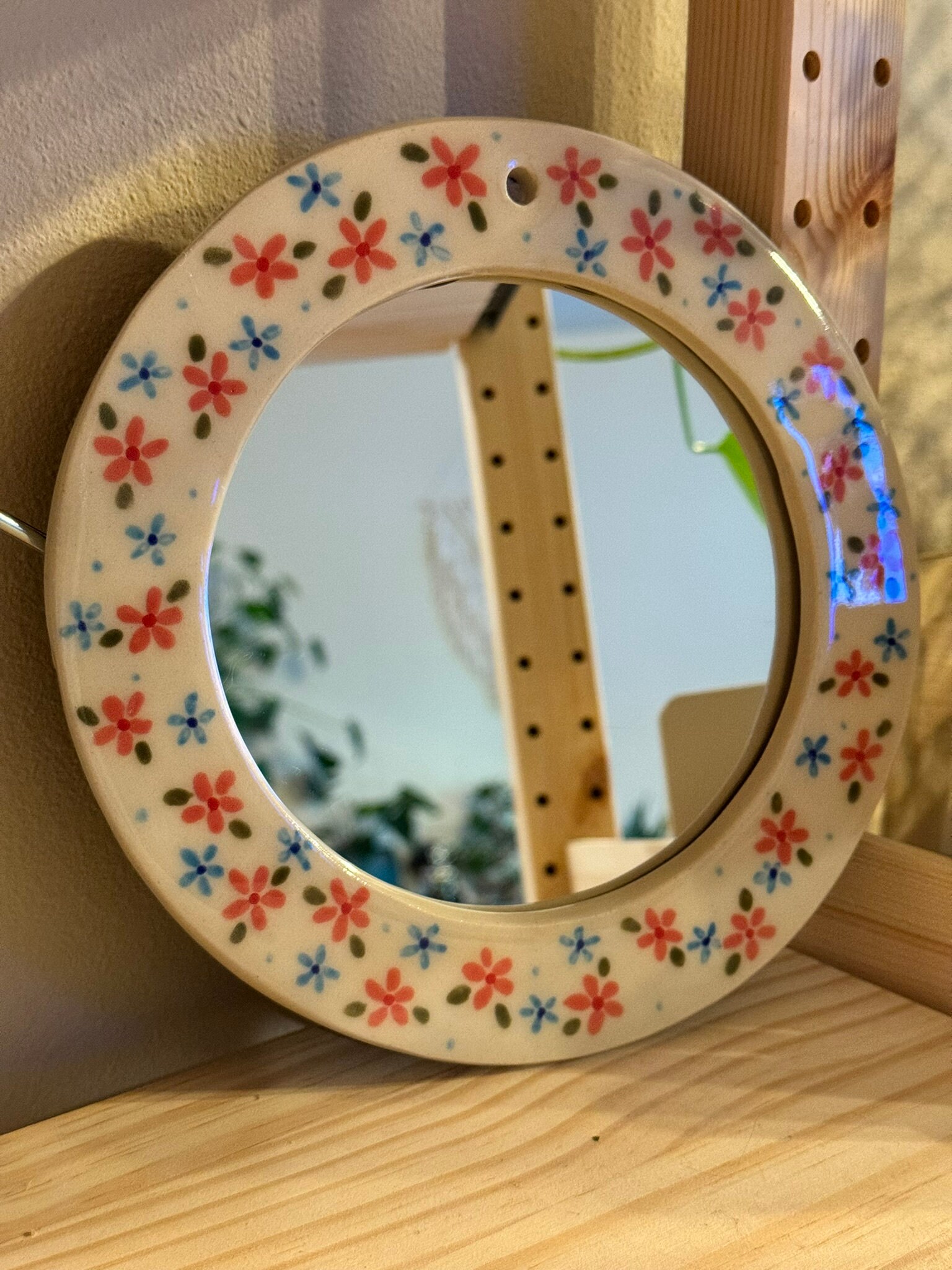 Mirror RED & BLUE FLOWERS Handmade Ceramic Mirror Wall Décor Ceramic ...