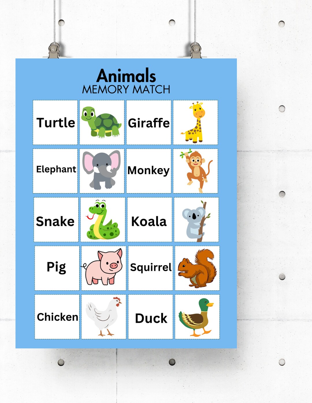 Printable Animal Memory Matching Game, Educational Kids Activity, Fun ...