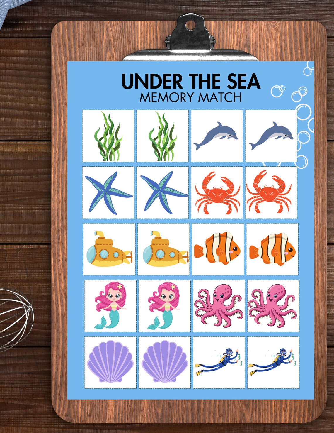 Under the Sea Memory Game - Printable 20-piece Matching Game for Kids ...
