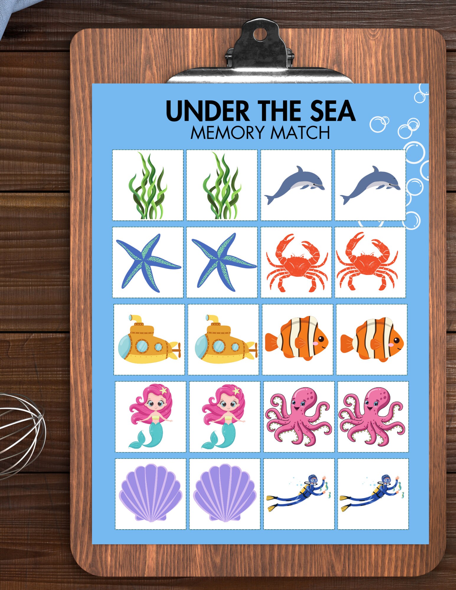 Under the Sea Memory Game - Printable 20-piece Matching Game for Kids ...