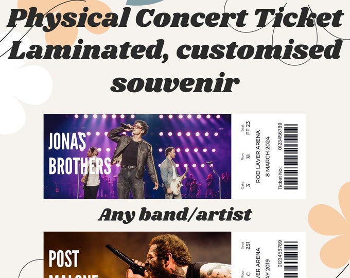 Physical Horizontal Ticket Custom Personalized Laminated Concert Ticket ...