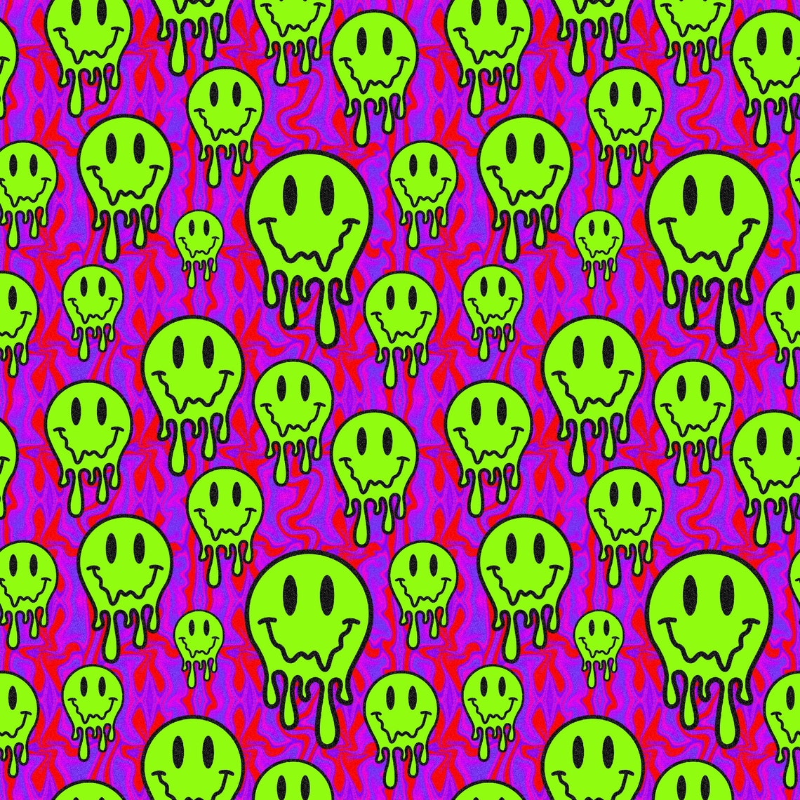 Trippy Drippy Neon Yellow Smiley Face Psychedelic Digital Download ...