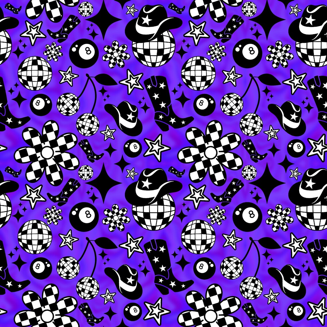 Purple Disco Cowgirl Y2k Checkered Seamless Repeating Digital Pattern ...