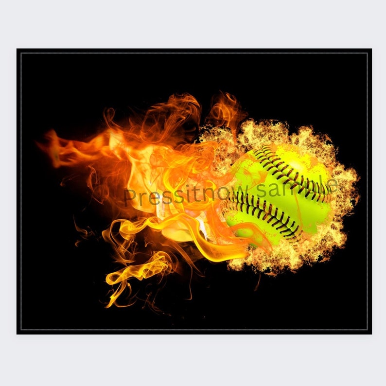 Softball in Flames Png - Etsy