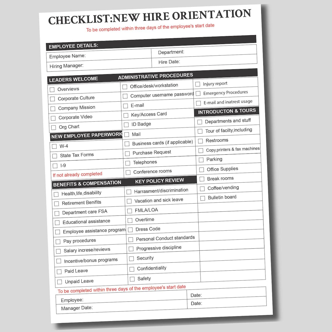 Employee Onboarding Checklist: Printable HR Template (PDF) - Etsy