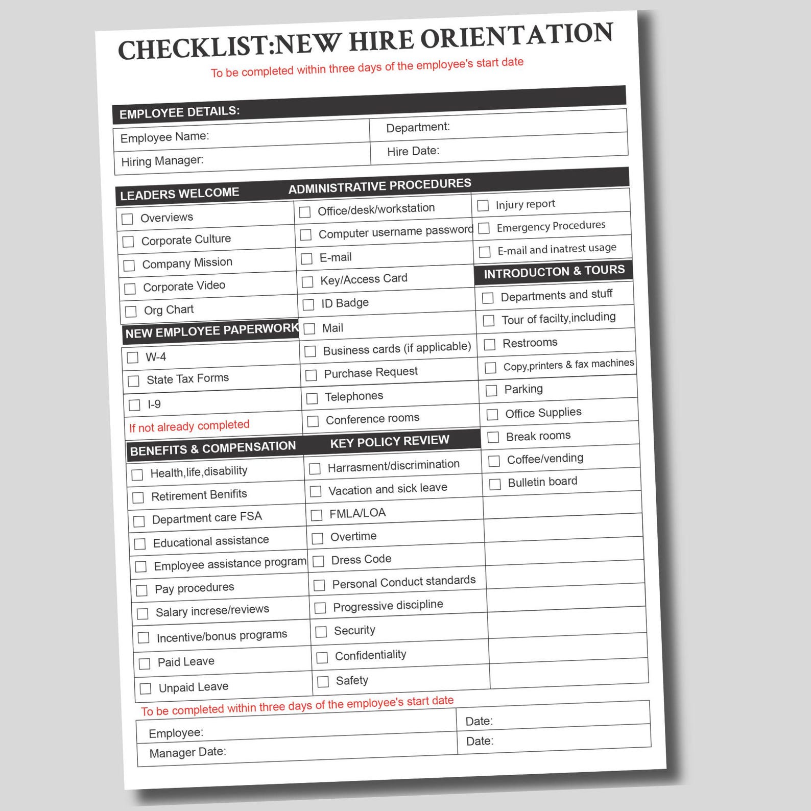Employee Onboarding Checklist: Printable HR Template (PDF) - Etsy