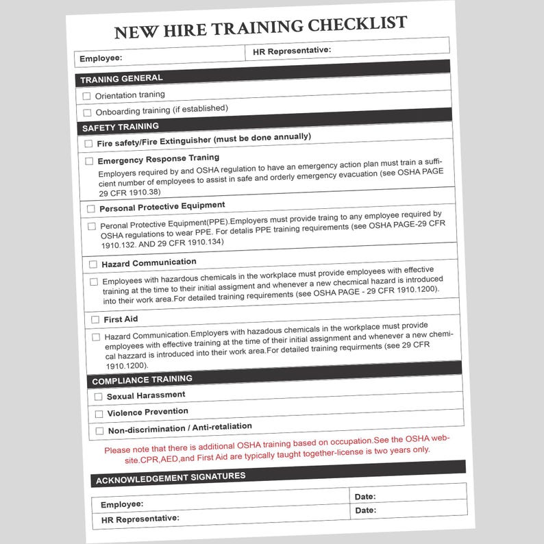 New Hire Training Checklist: Employee Onboarding HR Template (MS Word ...