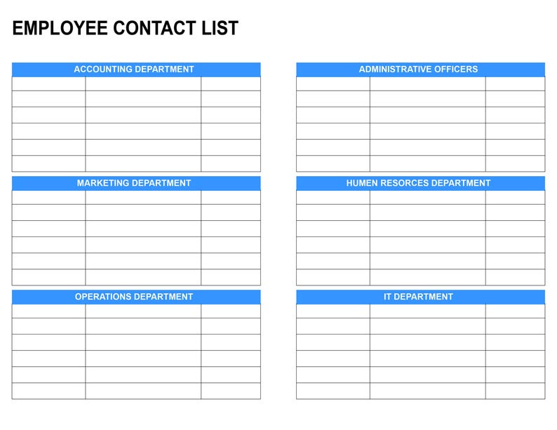 Editable Employee Contact List Template: HR Staff Directory (PDF & Word ...