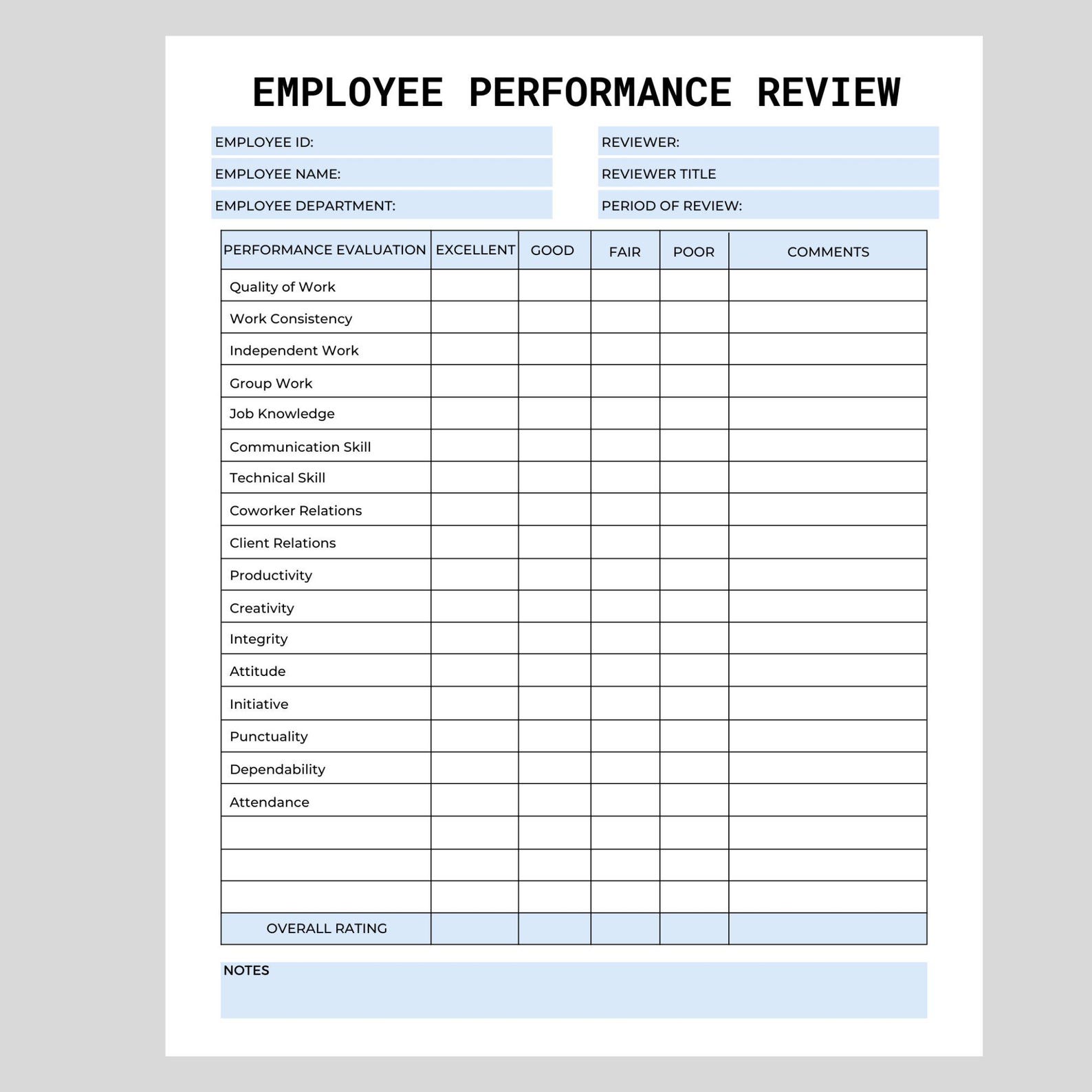 Employee Performance Review Template: Printable HR Evaluation (PDF) - Etsy