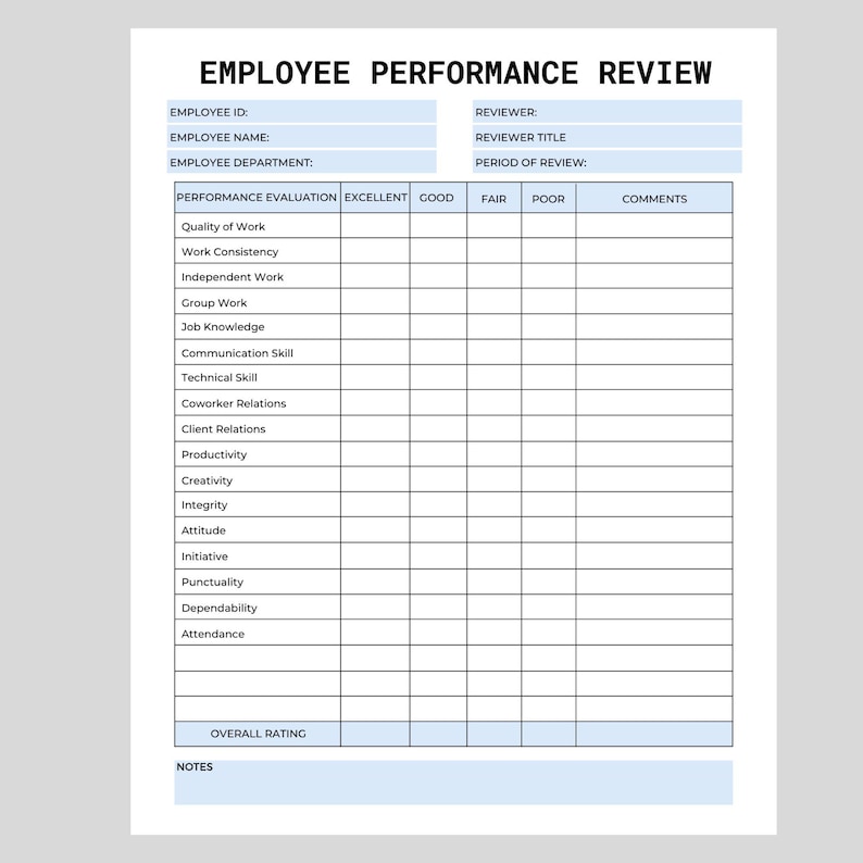 Employee Performance Review Template: Printable HR Evaluation (PDF) - Etsy