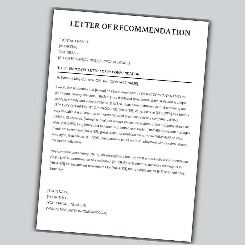 Editable Letter of Recommendation Template: MS Word & PDF (instant ...