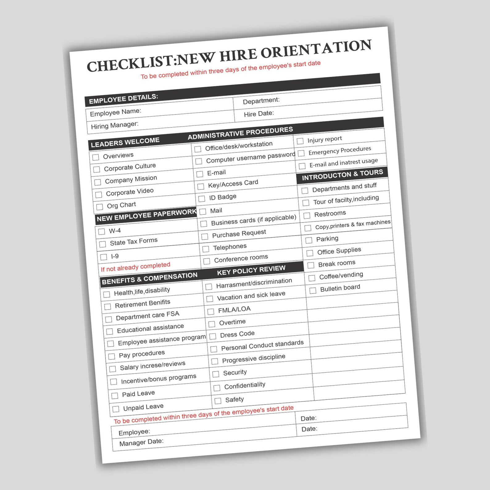 Employee Onboarding Checklist: Printable HR Template (PDF) - Etsy