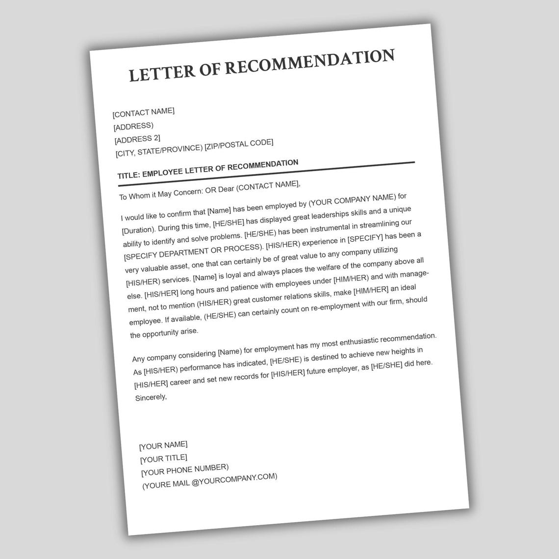 Letter of Recommendation Template | Editable MS Word & PDF | Job ...