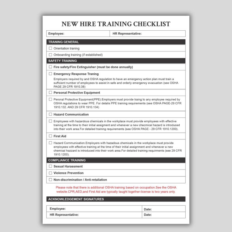 New Hire Training Checklist: Employee Onboarding HR Template (MS Word ...