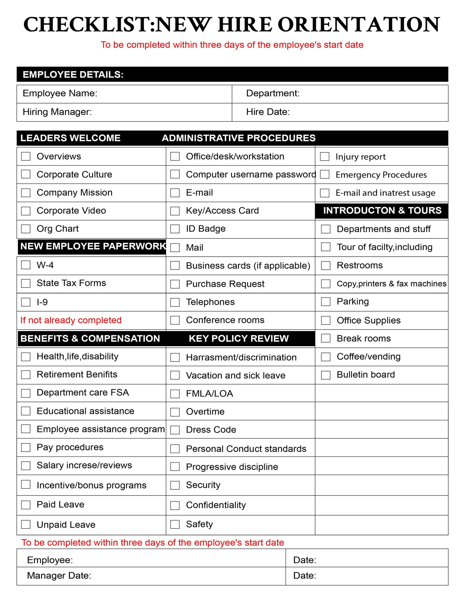 Employee Onboarding Checklist: Printable HR Template (PDF) - Etsy