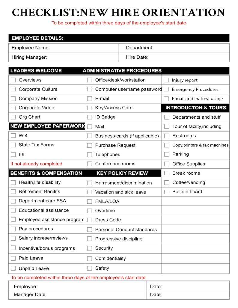 Employee Orientation Checklist PDF | Printable Onboarding Template | HR ...