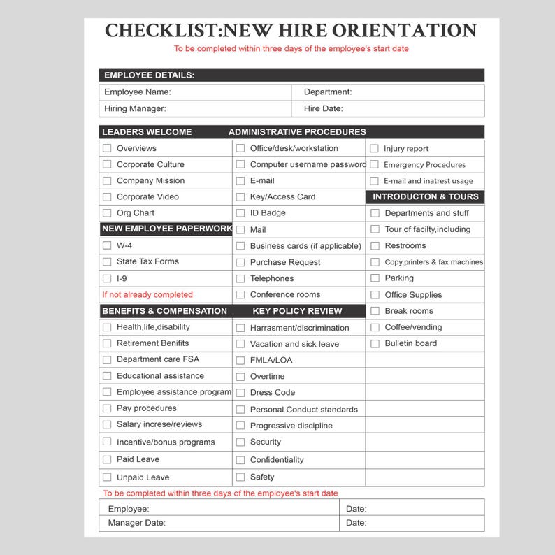 Employee Orientation Checklist PDF | Printable Onboarding Template | HR ...