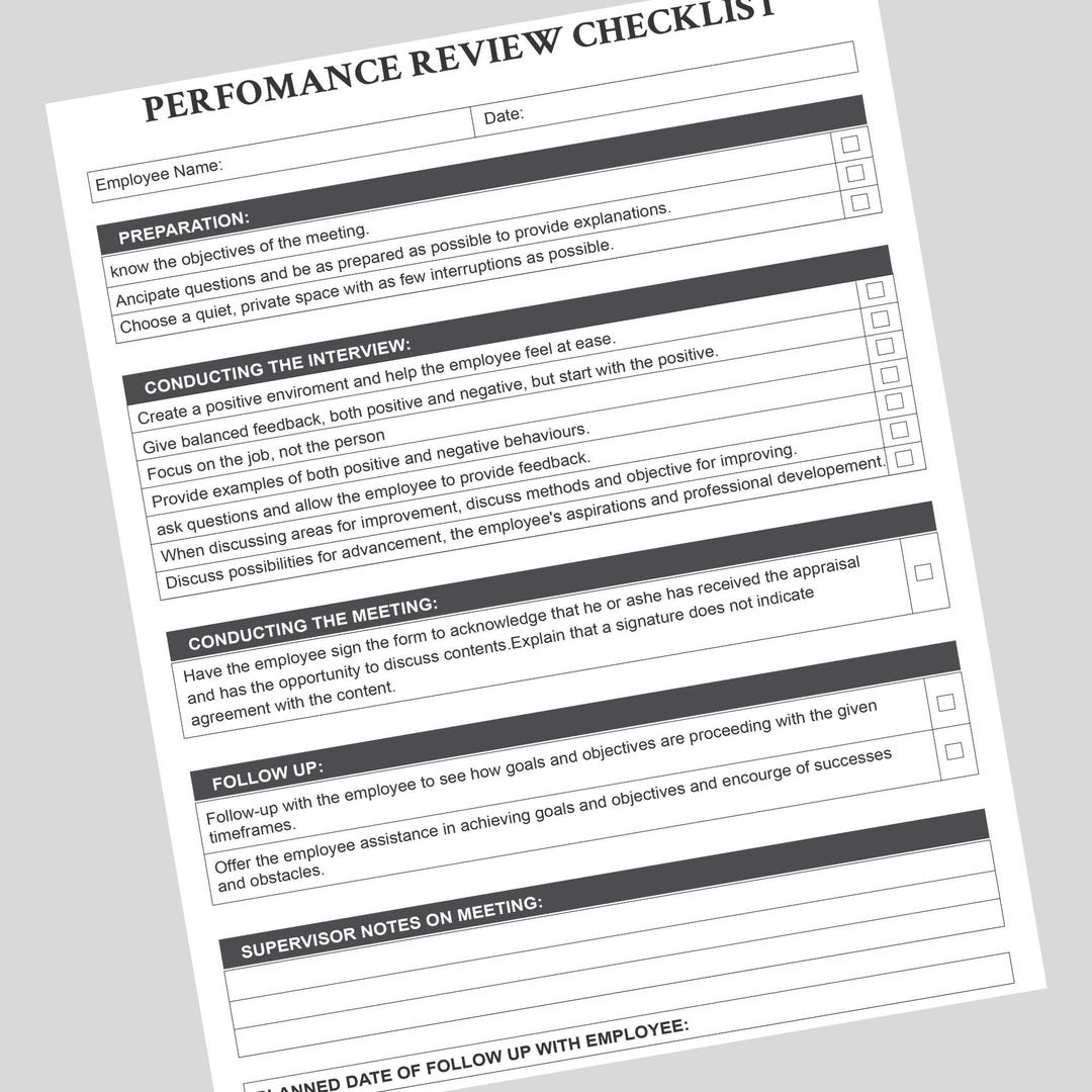 Performance Review Checklist | Employee Evaluation Form | Editable ...