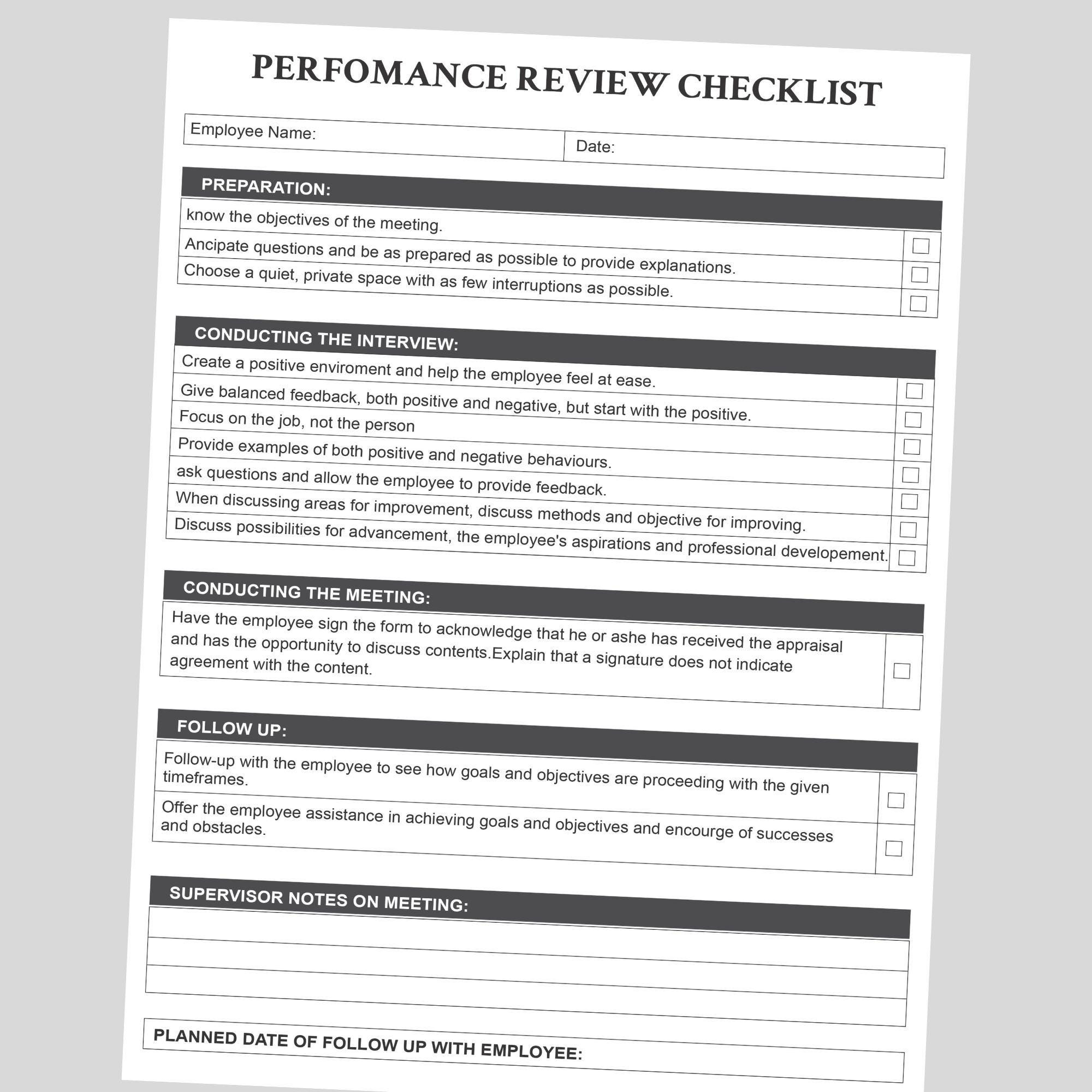 Performance Review Checklist | Employee Evaluation Form | Editable ...