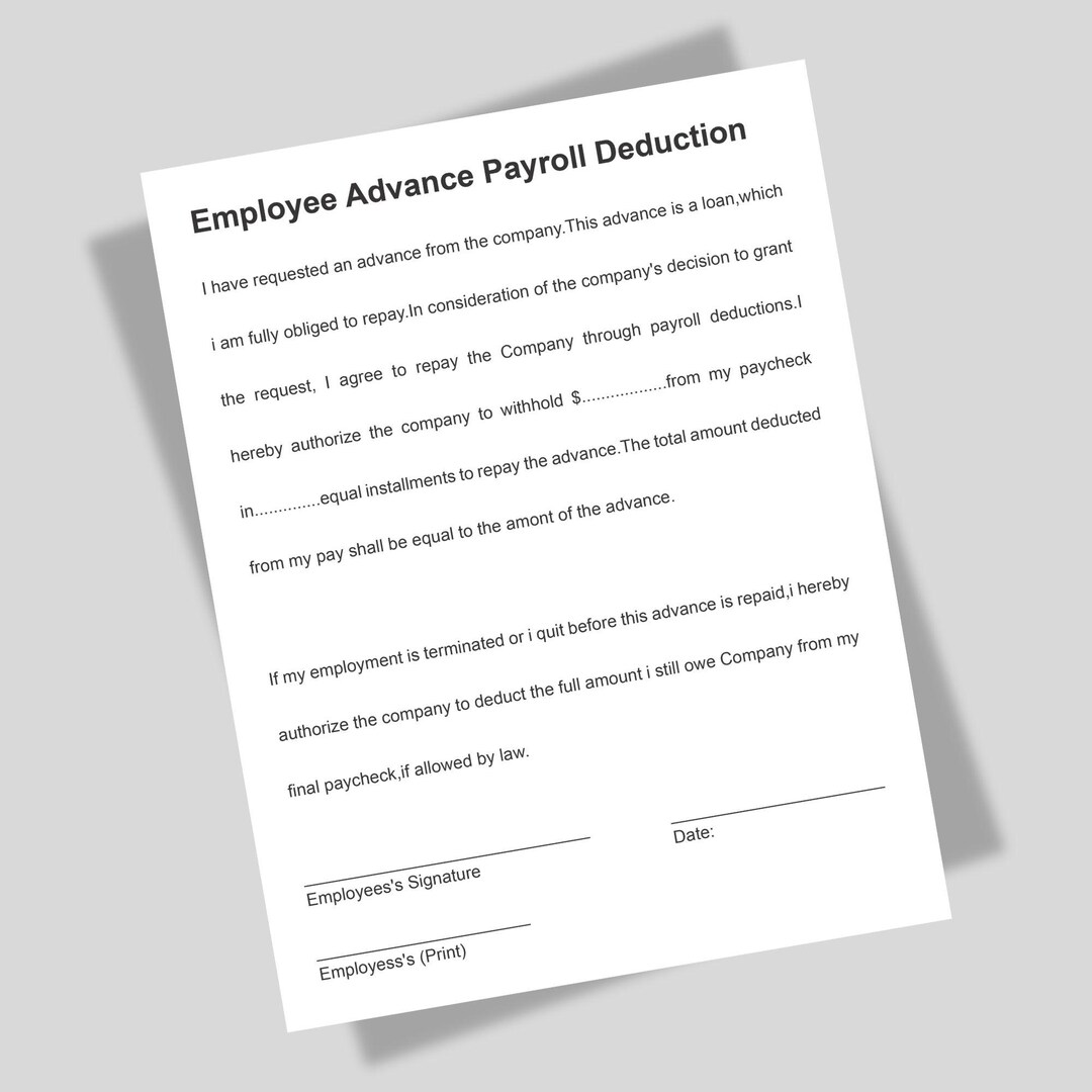 Employee Advance Payroll Deduction Template: Editable MS Word (instant ...