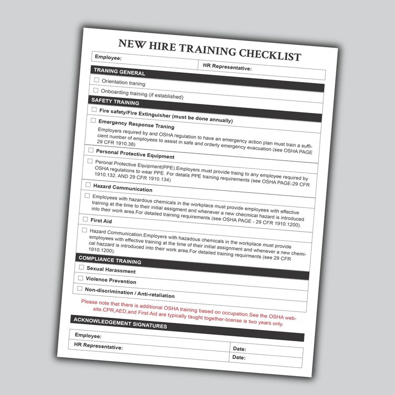 New Hire Training Checklist: Employee Onboarding HR Template (MS Word ...