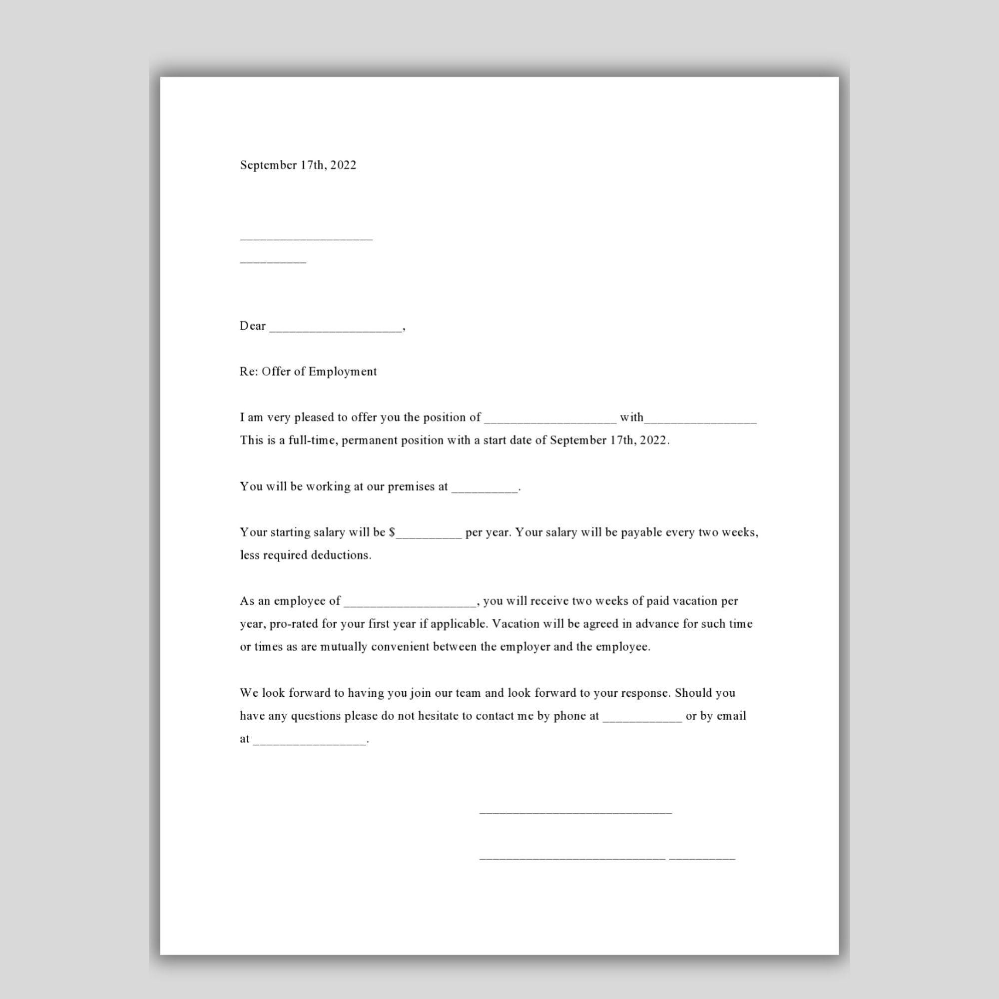 Employee Offer Letter Template | MS Word Editable Format | Formal Job ...