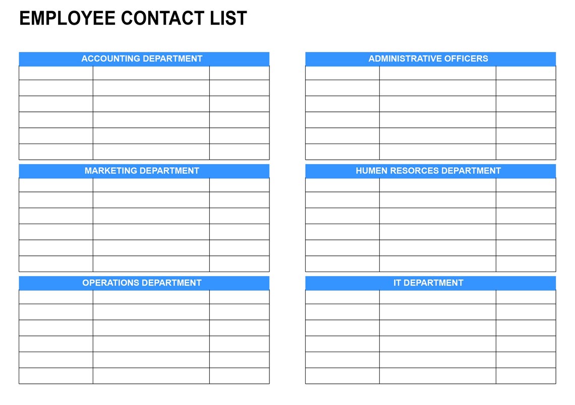 Employee Contact List Template | Editable MS Word Docx & A5 PDF | Staff ...