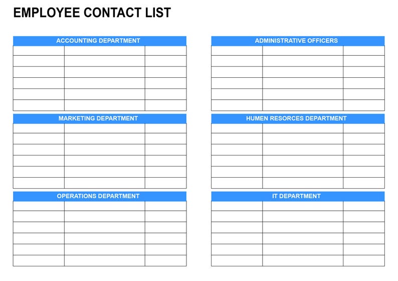 Employee Contact List Template | Editable MS Word Docx & A5 PDF | Staff ...