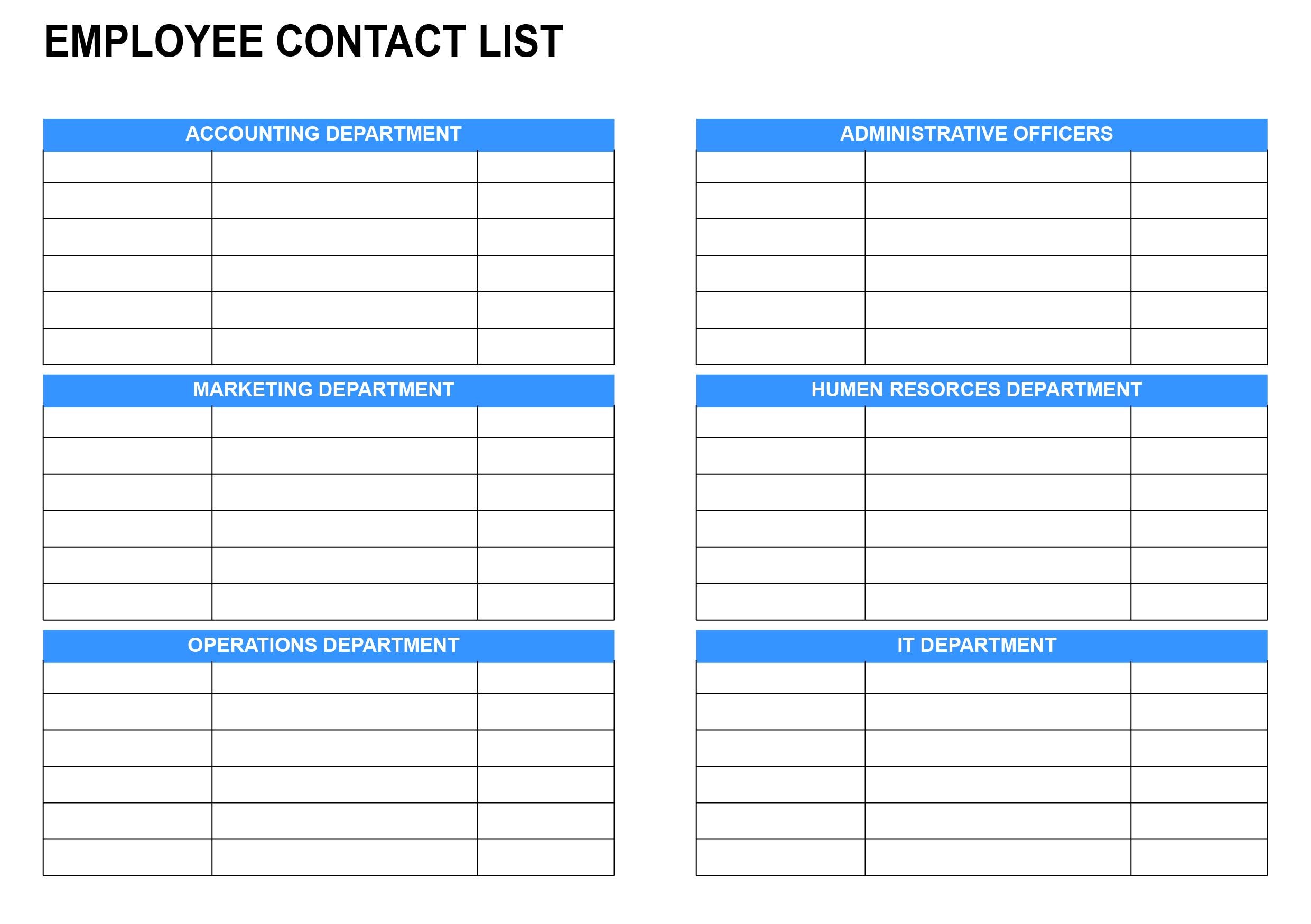 Employee Contact List Template | Editable MS Word Docx & A5 PDF | Staff ...