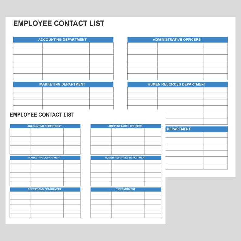 Employee Contact List Template | Editable MS Word Docx & A5 PDF | Staff Directory, Emergency ...