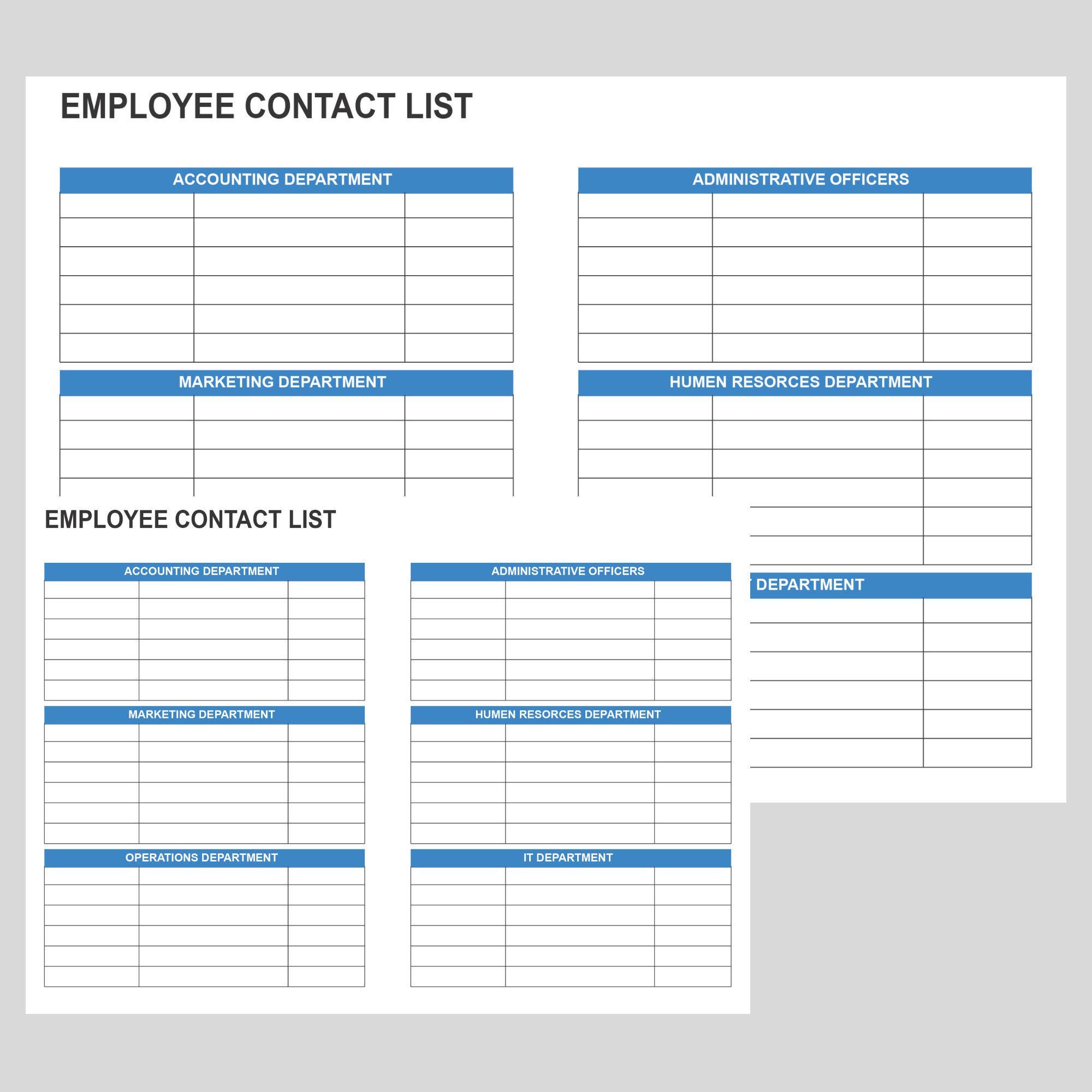 Employee Contact List Template | Editable MS Word Docx & A5 PDF | Staff ...