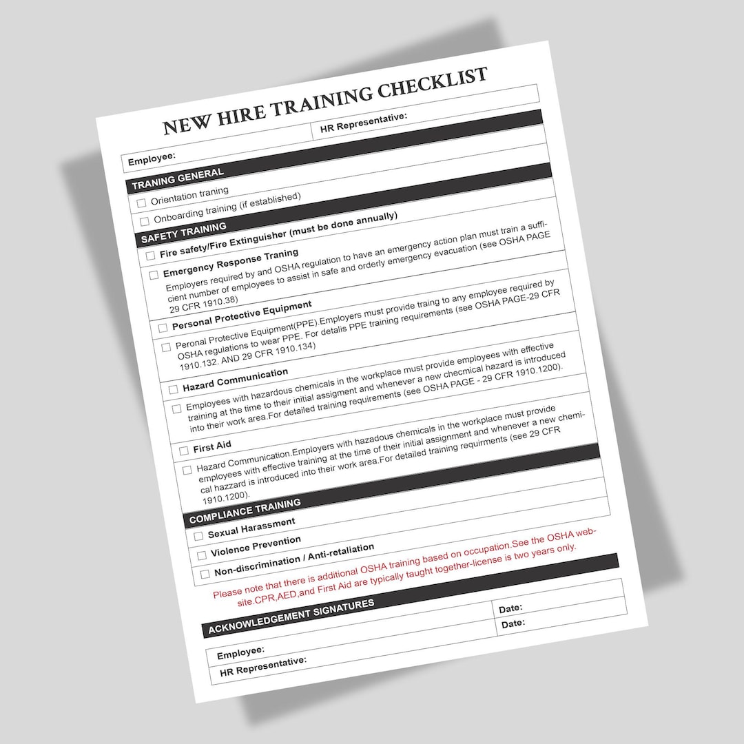 New Hire Training Checklist: Employee Onboarding HR Template (MS Word ...